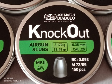 JSB Slugs KnockOut MKII cal .25 ( 6,35 mm ) 2,170 g / 33,49 gr 150 ks ...